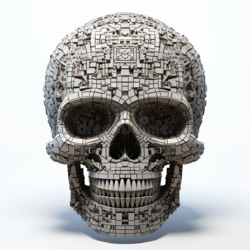 Pixelated 3d Render of Mosaic-inspired Skull Sculpture Stock ...