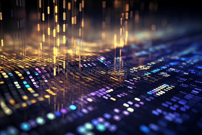 Pixelated Data Stream, Binary Code, and Encryption Concept on Digital Interface with Glowing ...