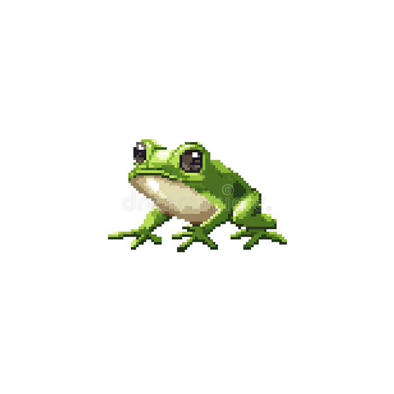 Adorable Pixel Art Green Frog, Cartoon Amphibian Stock Illustration ...