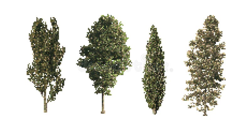 Pixelated Diferent Trees Set. Pixel Art Vector Illustration. Isolated ...