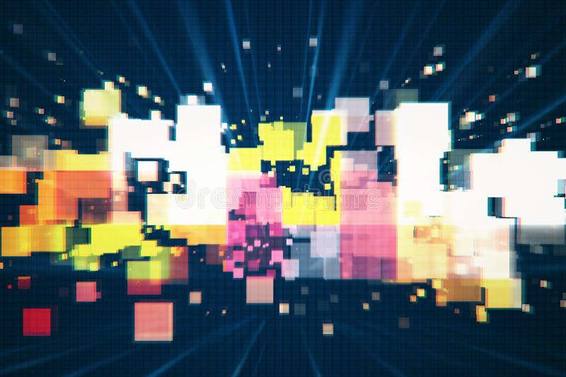 Pixelated Digital Burst in Yellow and Pink Hues on a Dark Grid ...