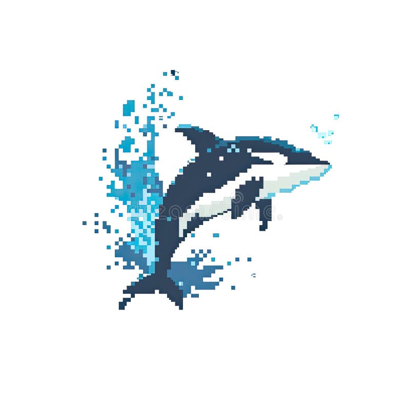 Pixel Art Orca Whale Jumping Out of Water Stock Illustration ...