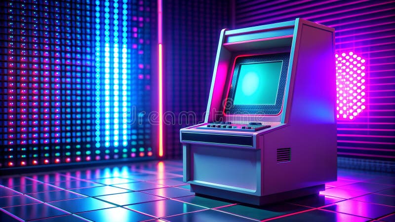 Pixelated Dreams: a Retro Halftone Computer in a Neon-Lit Arcade AI ...