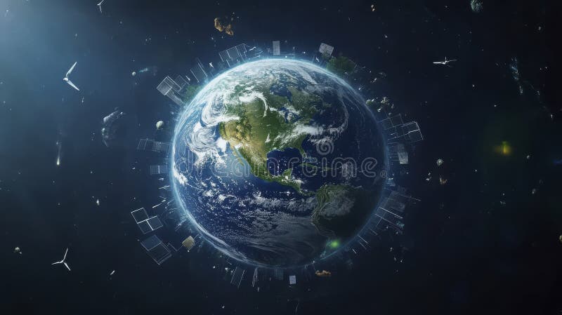 Pixelated Earth Digital Data Stream in Dark Space Stock Illustration ...