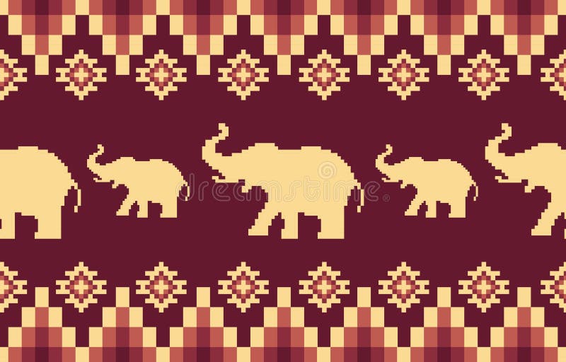 Pixelated Elephant Pattern Seamless Textile Design Asian Inspired ...