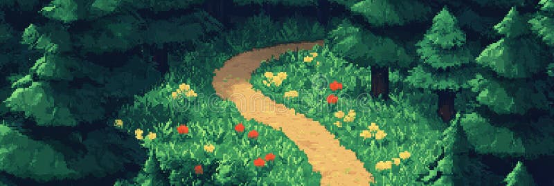 Pixelated Forest Pathway with Colorful Flowers in Vibrant Greenery ...