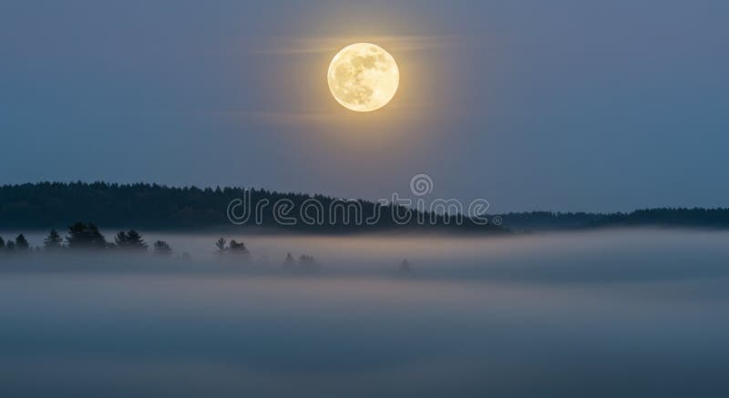 Pixelated Full Moon Over Foggy Landscape at Night Stock Illustration ...
