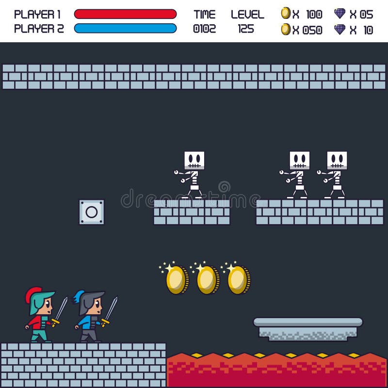 Pixelated game scenery stock vector. Illustration of home - 110155057