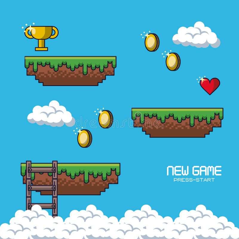 Pixelated game scenery stock vector. Illustration of vintage - 110523619