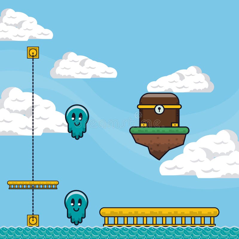 Pixelated game scenery stock vector. Illustration of cartoon - 111209921