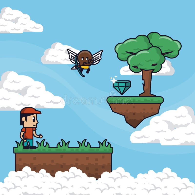 Pixelated game scenery stock vector. Illustration of flat - 111210019