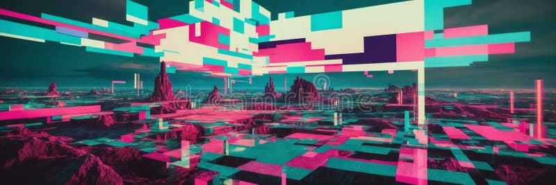 Pixelated Glitch Effect Creating a Distorted Technological Landscape ...