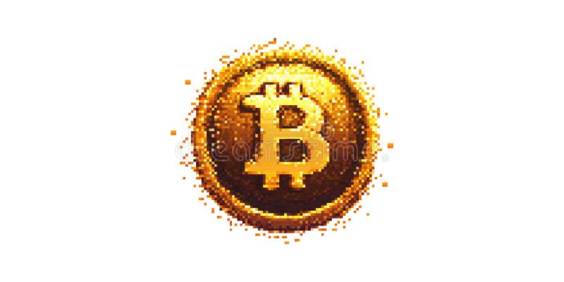 Pixelated Golden Bitcoin Coin Isolated on Transparent Background Stock ...