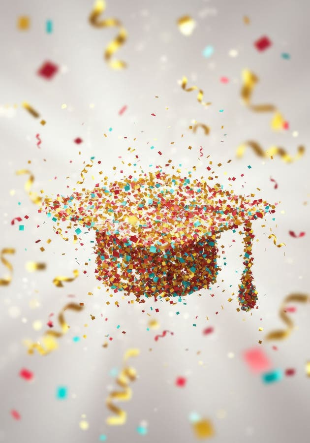 Pixelated Graduation Cap with Confetti Burst Stock Illustration ...
