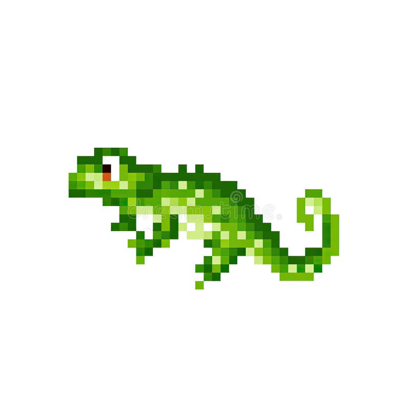 Adorable Green Pixel Art Lizard, a Charming Digital Illustration. Stock ...