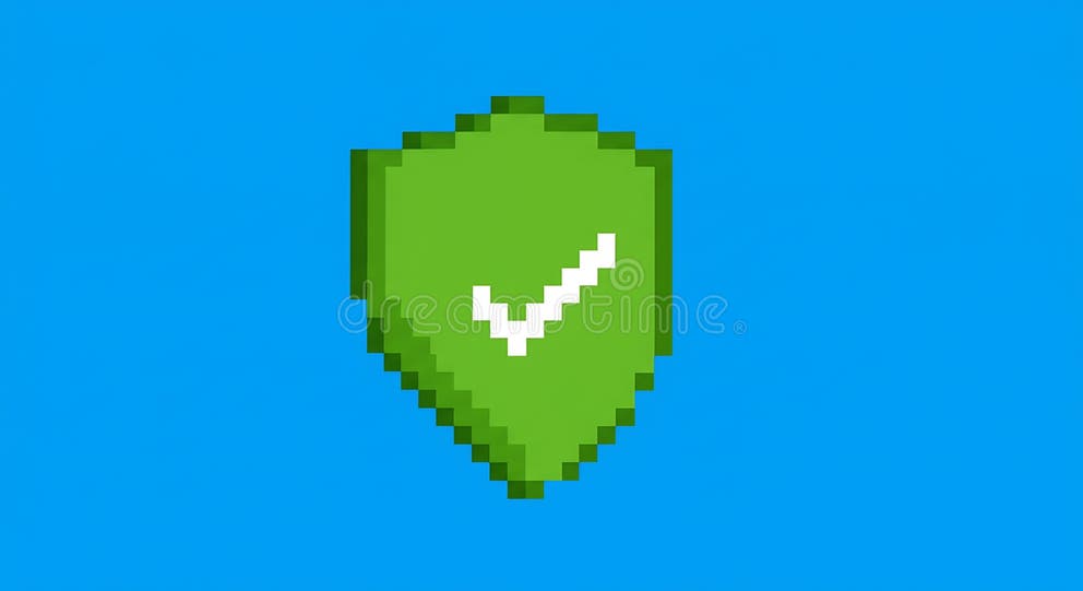 Pixelated Green Shield with a White Checkmark at Its Center, Set ...