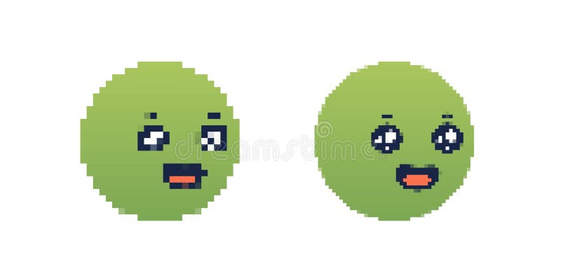 Pixelated Green Smiley Faces with Different Expressions in Simple ...