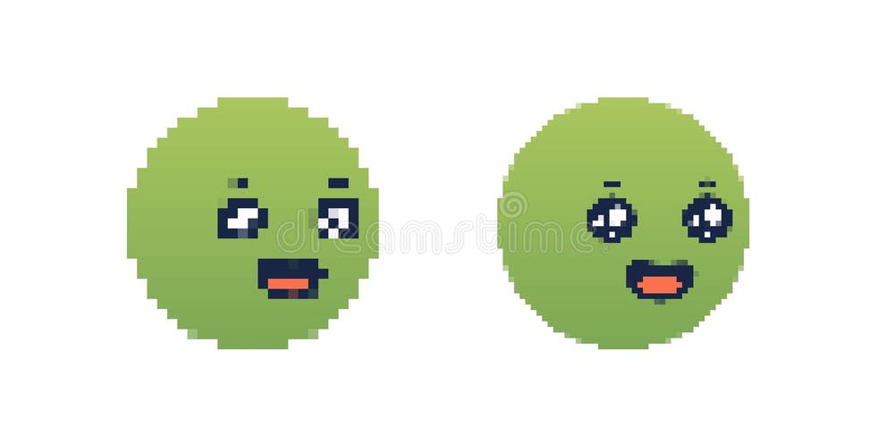 Pixelated Green Smiley Faces with Different Expressions in Simple ...