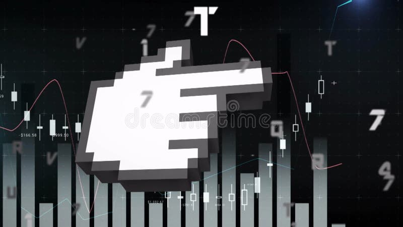 Pixelated Hand Cursor Animation Over Financial Chart with Fluctuating ...