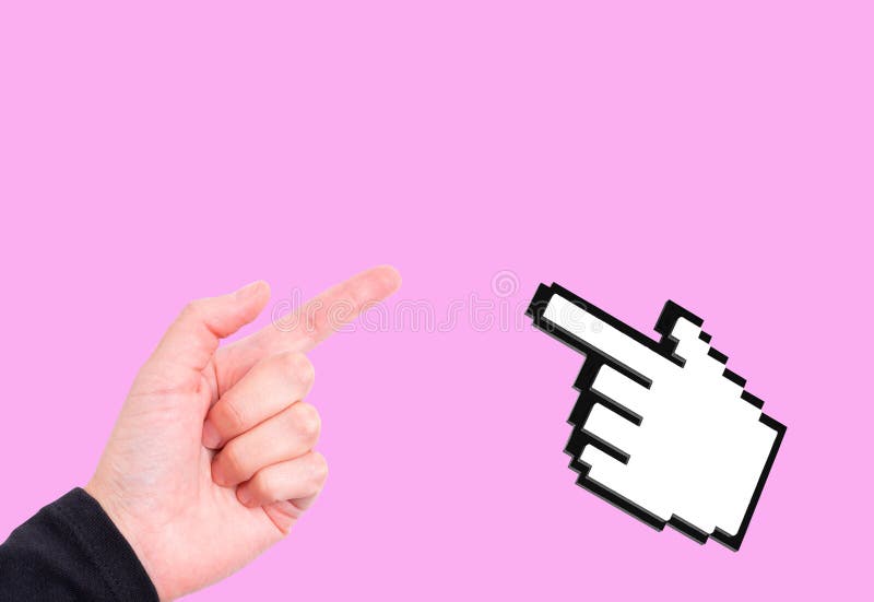 Pixelated Hand Cursor and Human Hand on Pink Stock Image - Image of ...