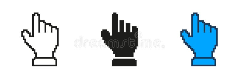 Pixelated Hand Cursor Icon Set. Pointing Finger Shape in Pixel Art ...