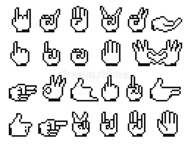 Pixelated Hand Icons. Human Fingers Cursor Symbols with Different ...