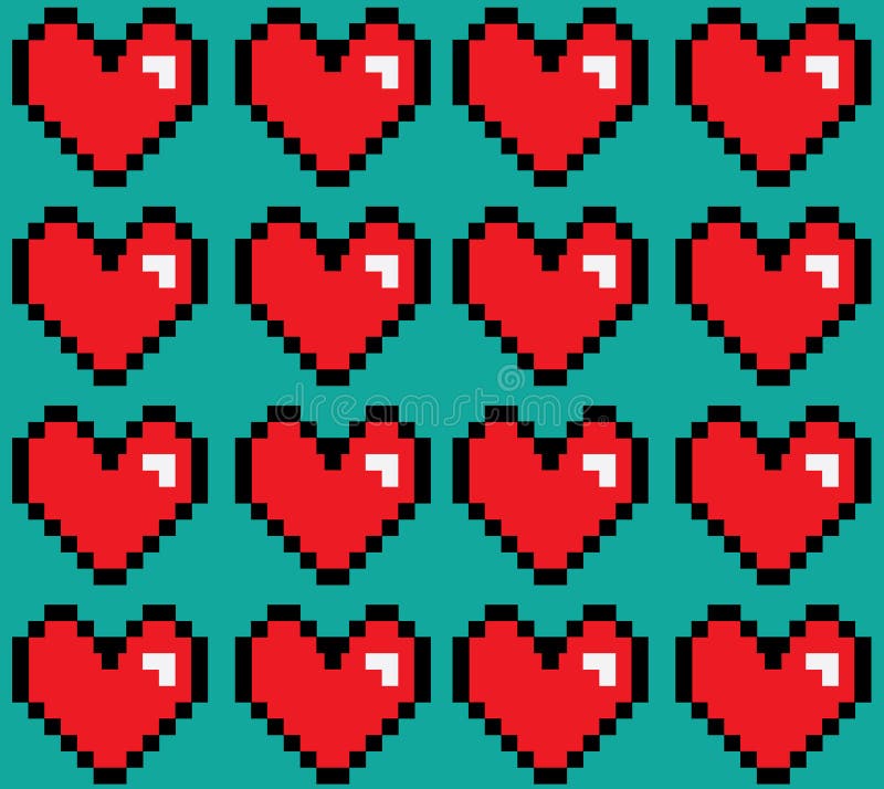Pixelated Hearts Seamless Pattern. Stock Vector - Illustration of ...