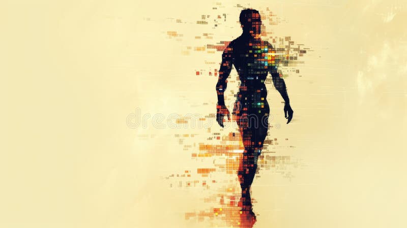 Pixelated Human Figure Blending with Digital Elements Stock Photo ...