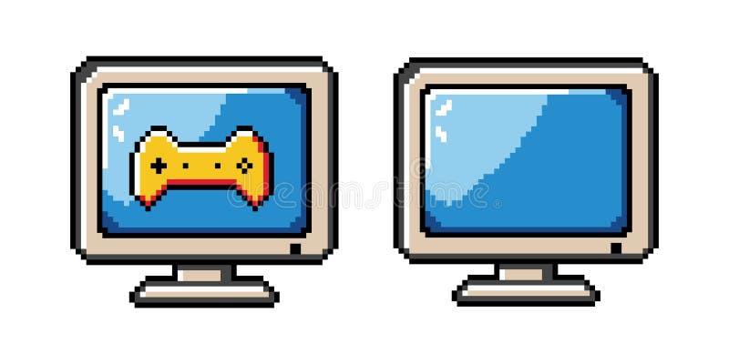 Pixelated Illustration of a Retro Computer Monitor with a Blue Screen ...