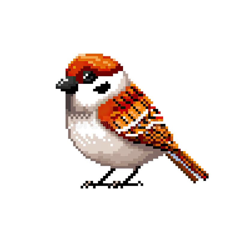 Adorable Pixel Art Sparrow Bird Illustration Stock Illustration ...