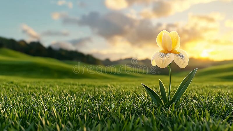 Pixelated Iris at Sunset in a Grassy Field - Generative AI Stock Photo ...