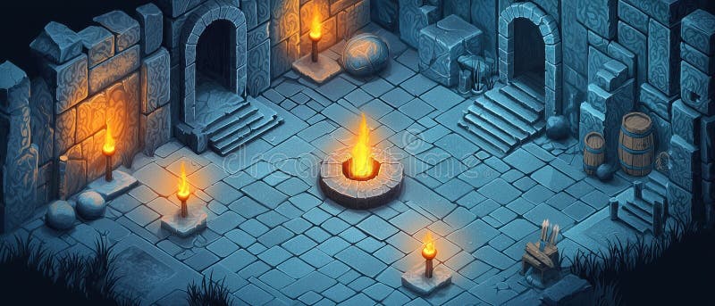 Pixelated Isometric Dungeon Environment with Retro Rpg Vibe Featuring ...