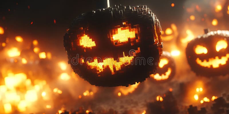 Pixelated Jack O Lantern Glows Stock Illustrations – 2 Pixelated Jack O ...