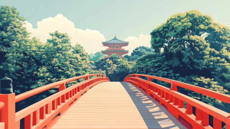 Pixelated Japanese Bridge To Temple in Park Stock Illustration ...