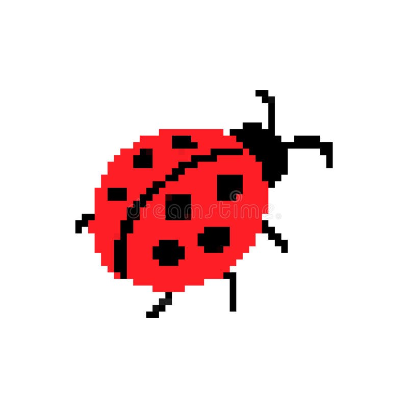Pixelated Ladybug. Simple Pixel Art Red Ladybug with Black Spots and ...