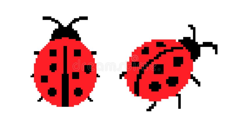 Pixelated Ladybug. Simple Pixel Art Red Ladybug with Black Spots and ...