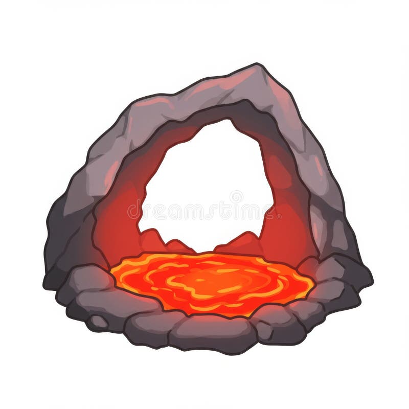Pixelated Lava Cave with Red Hot Lava and Gray Stone Formation Graphics ...
