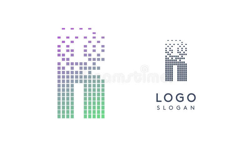 Pixelated Letter R Transitioning into Scattered Pixels with Gradient ...