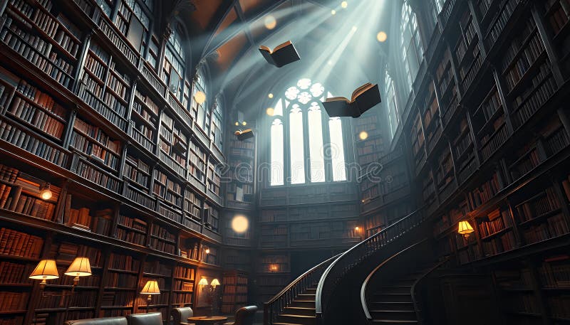 Pixelated Library Interior with Glowing Books and Sunlight through ...