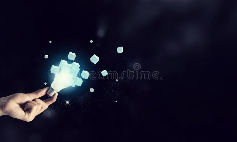 Pixelated Light Bulb. Development Concept. Mixed Media Stock Photo ...