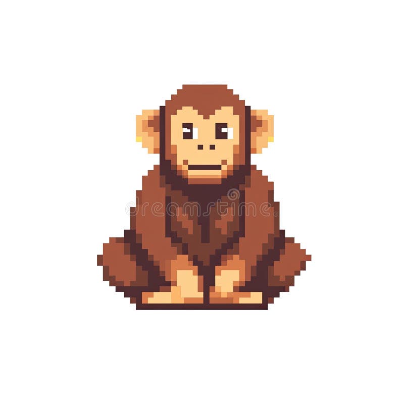 Cute Pixel Art Monkey Sitting Down Stock Illustration - Illustration of ...