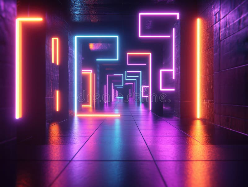 Pixelated Neon Squares in a Dark Space Stock Illustration ...