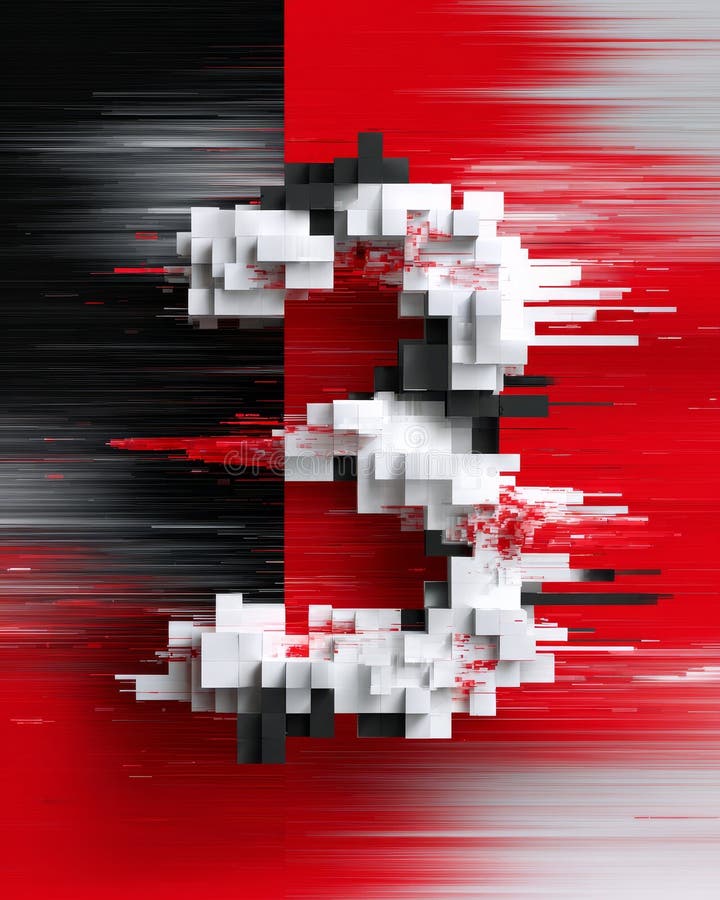 Pixelated Number Three with Red and Black Distorted Background Stock ...