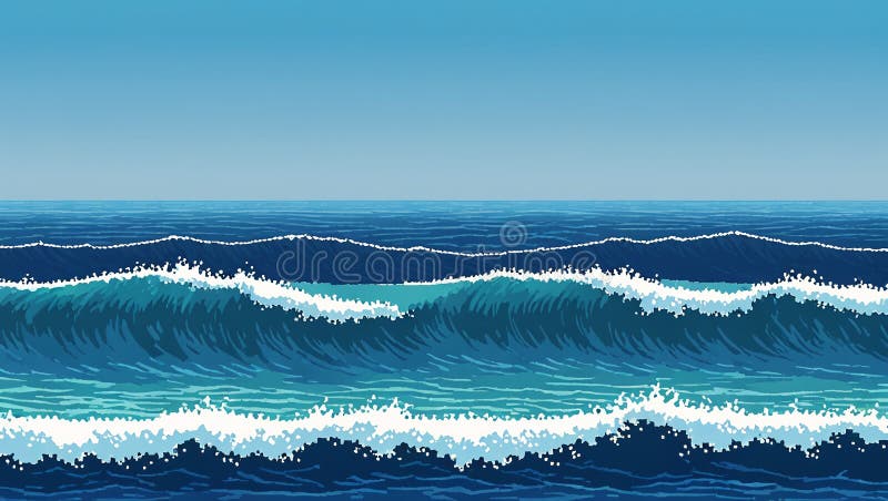 Pixelated Ocean Serenity Retrostyle Waves Background Stock Illustration ...
