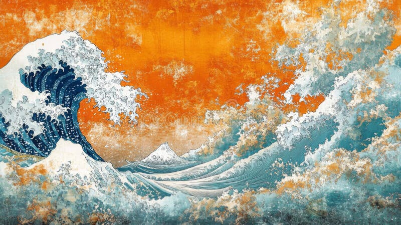 Pixelated Ocean Wave at Sunset Stock Illustration - Illustration of ...