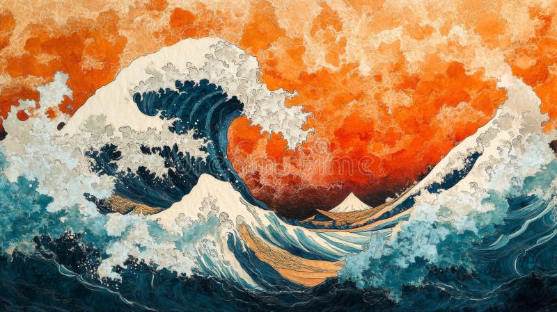 Pixelated Ocean Wave at Sunset Stock Illustration - Illustration of ...