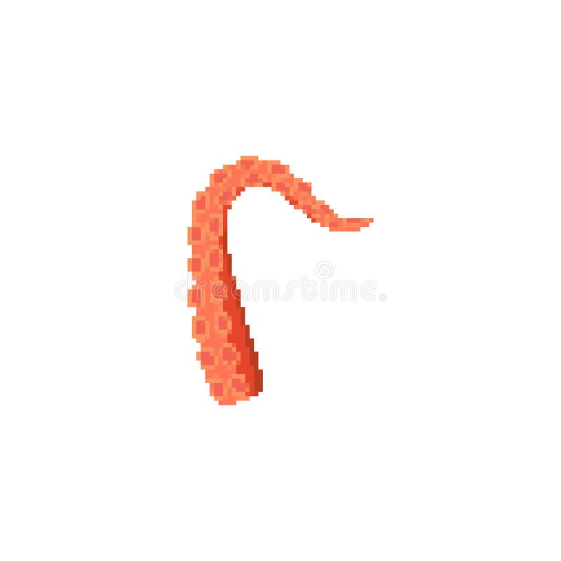 Pixelated Octopus Tentacle Illustration. Simple Pixel Art of a Curled Orange Octopus Tentacle ...