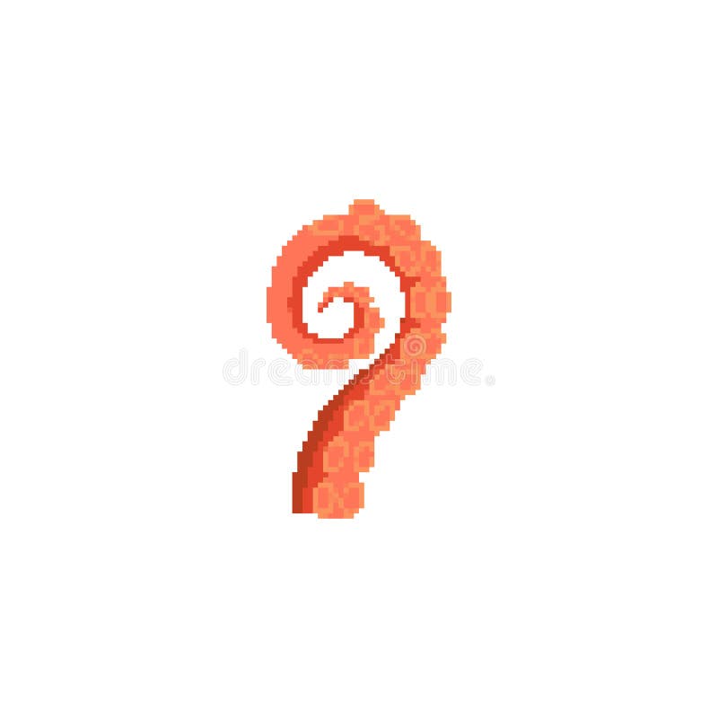 Pixelated Octopus Tentacle Illustration. Simple Pixel Art of a Curled Orange Octopus Tentacle ...