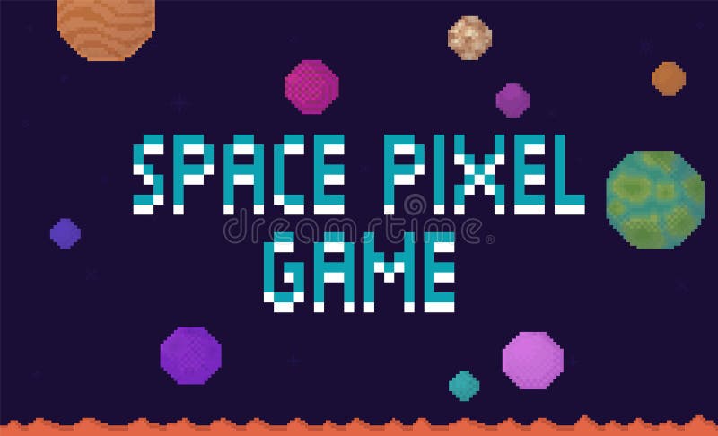 Pixelated Outer Space Scene with Futuristic Game Title Text Stock ...