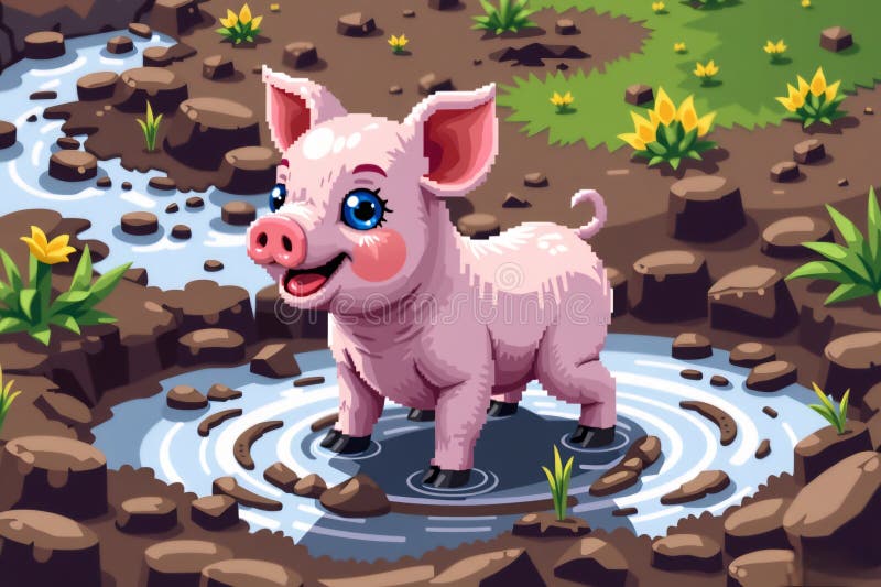 Pixel Art Piglet in the Mud Stock Illustration - Illustration of joyful ...